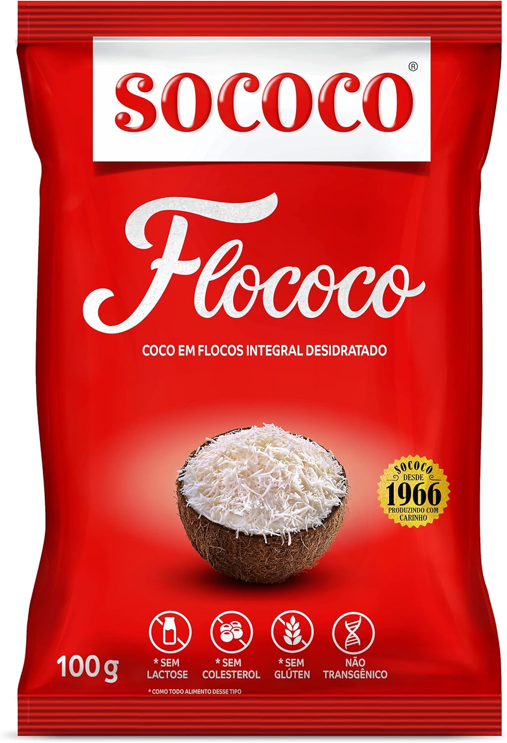 Côco Ralado Flocos Integral e Desidratado Sococo Pacote 100g