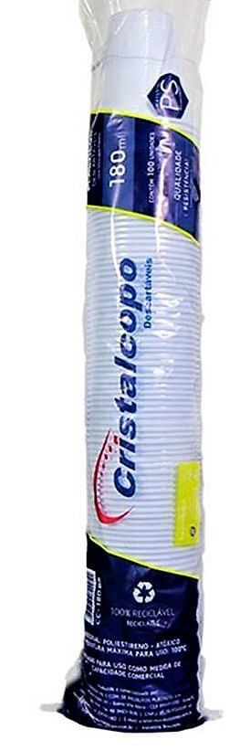 Copo Plástico Branco Cristalcopo 180ml Pacote com 100 un